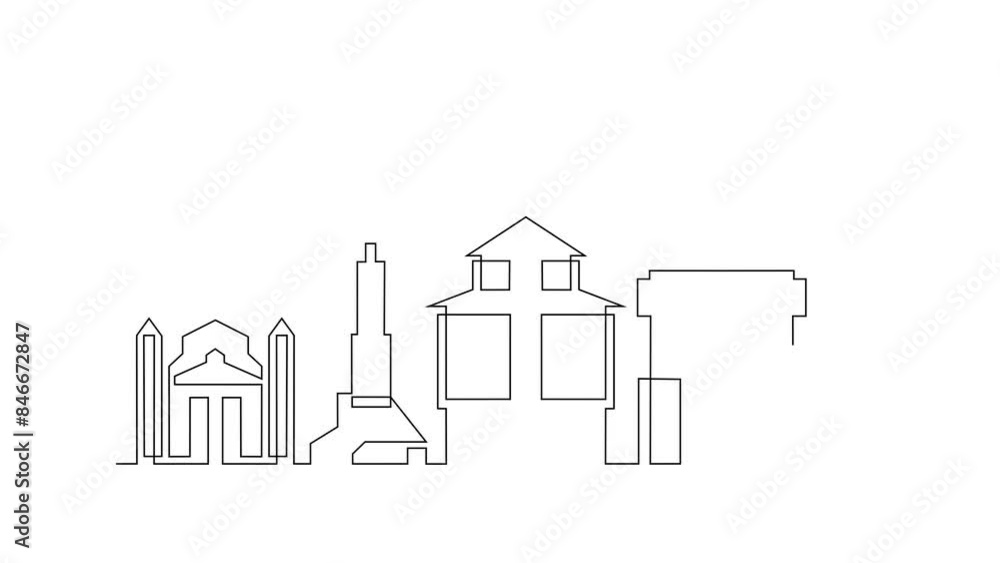 Animated self drawing of Genoa skyline video illustration. Modern city ...