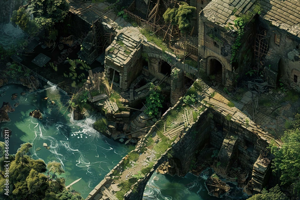 DnD Battlemap Abandoned Mill: Overgrown ruins in a forest clearing ...