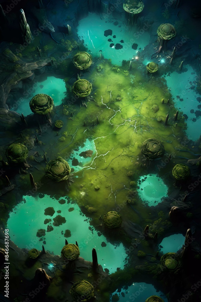 DnD Battlemap Alien Swamp: A mysterious swamp landscape with alien-like ...