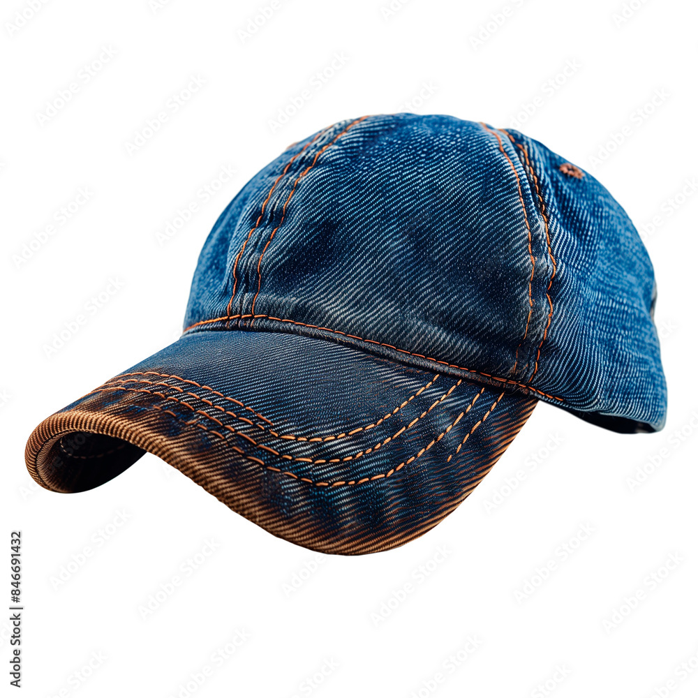 Worn Denim Cap with Contrast Stitching on Transparent Background. Blue ...