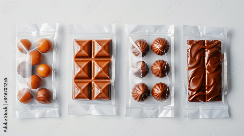 Candy packaging, realistically shown as blank white mockups for ...