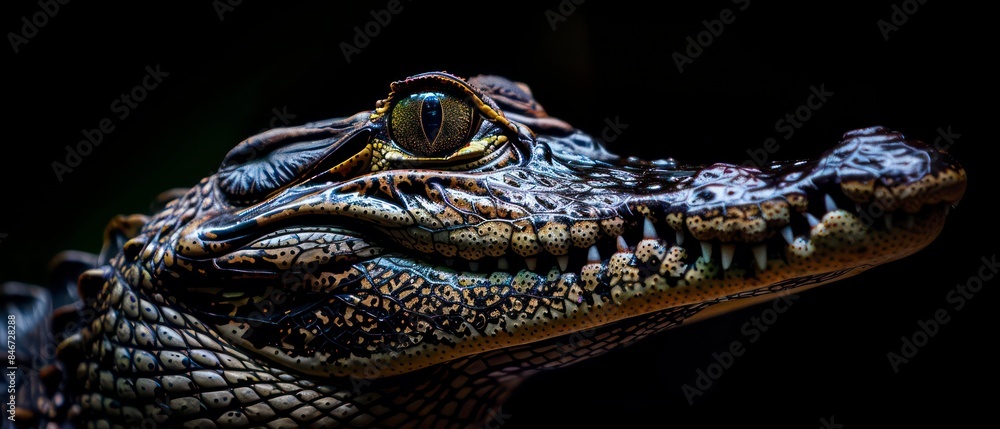 crocodile, with powerful jaws and menacing teeth, lurks near the water ...