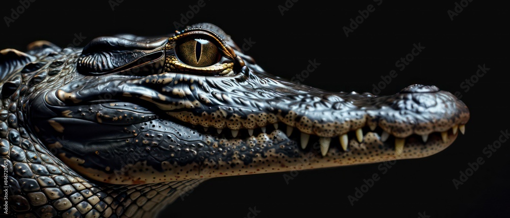 crocodile, with powerful jaws and menacing teeth, lurks near the water ...