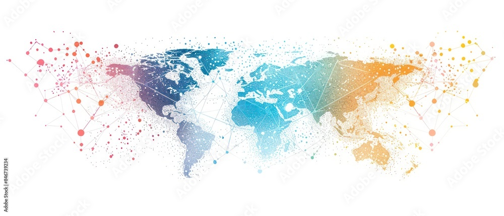 beautifully illustrated world map, connecting continents in a ...