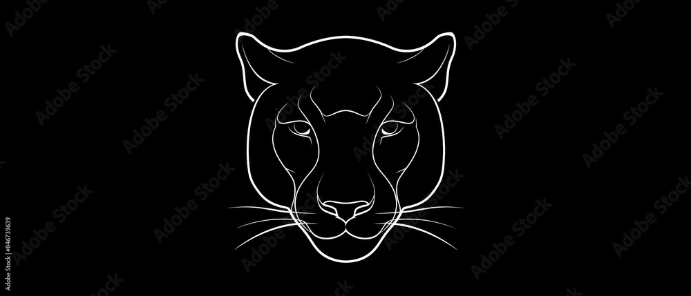 panther face logo design, white on a black simple shapes and lines, on ...