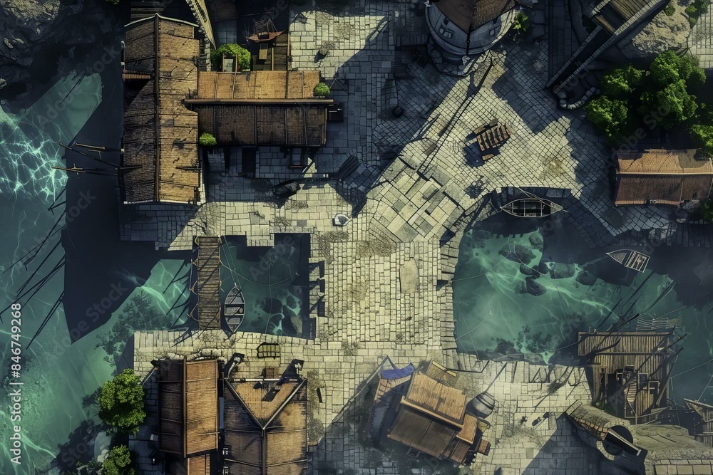 DnD Battlemap Medieval city port battlemap. Stock Illustration | Adobe ...