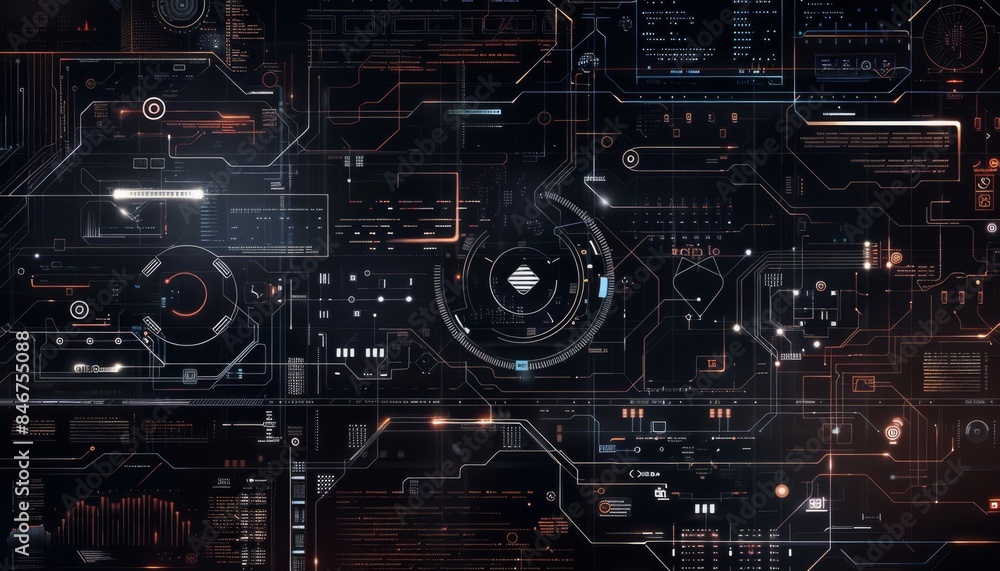 Abstract Technology Graphic Using Binary Code Flowcharts Hexagonal Line And Other Technology