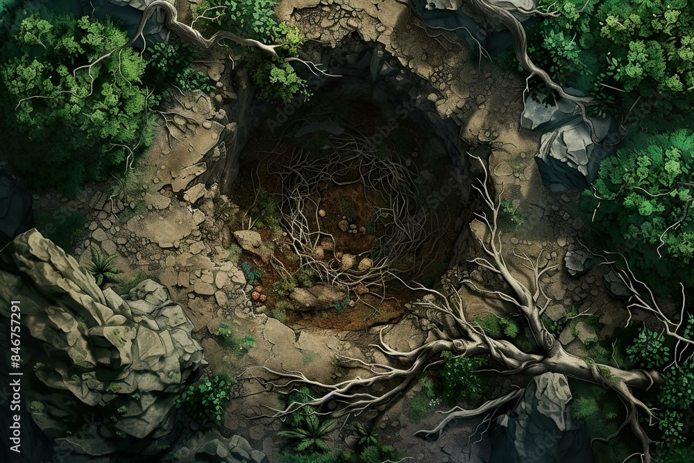 DnD Battlemap Monster Nest Battlemap: Towering trees, a river, a ...