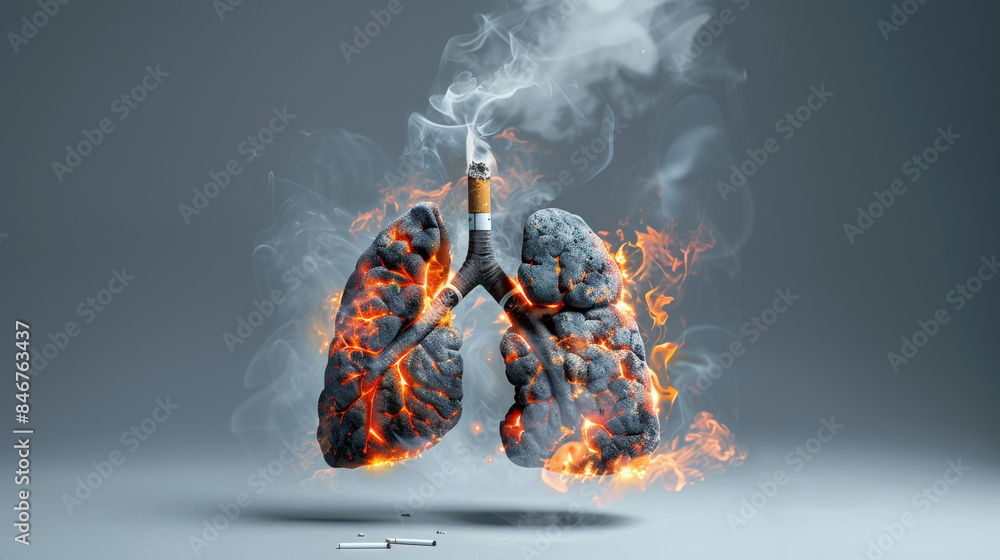 Graphic symbolic image of smoking impact on human lungs, showing ...