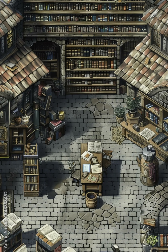 DnD Battlemap Rare Bookstore: An ancient bookshop with mysterious tomes ...