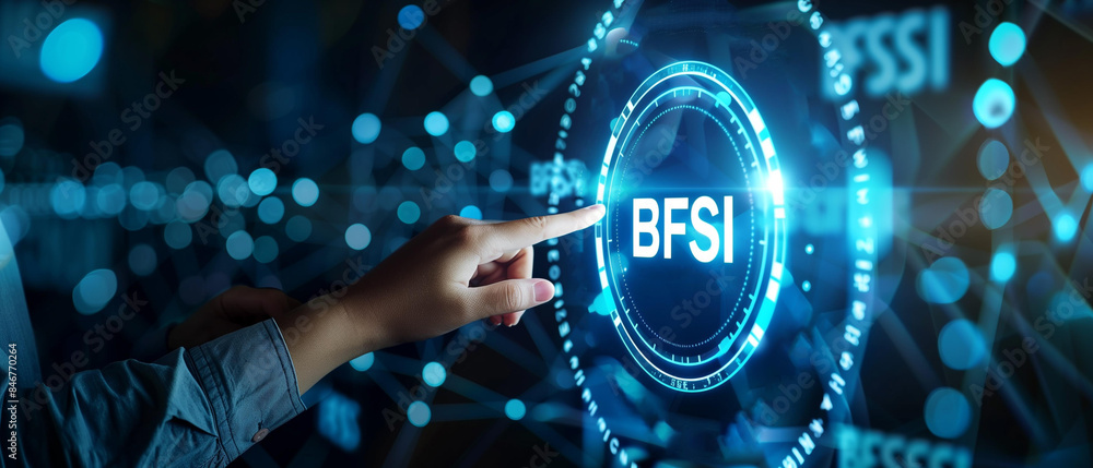 Bfsi transformation with finger touching screen with futuristic ...