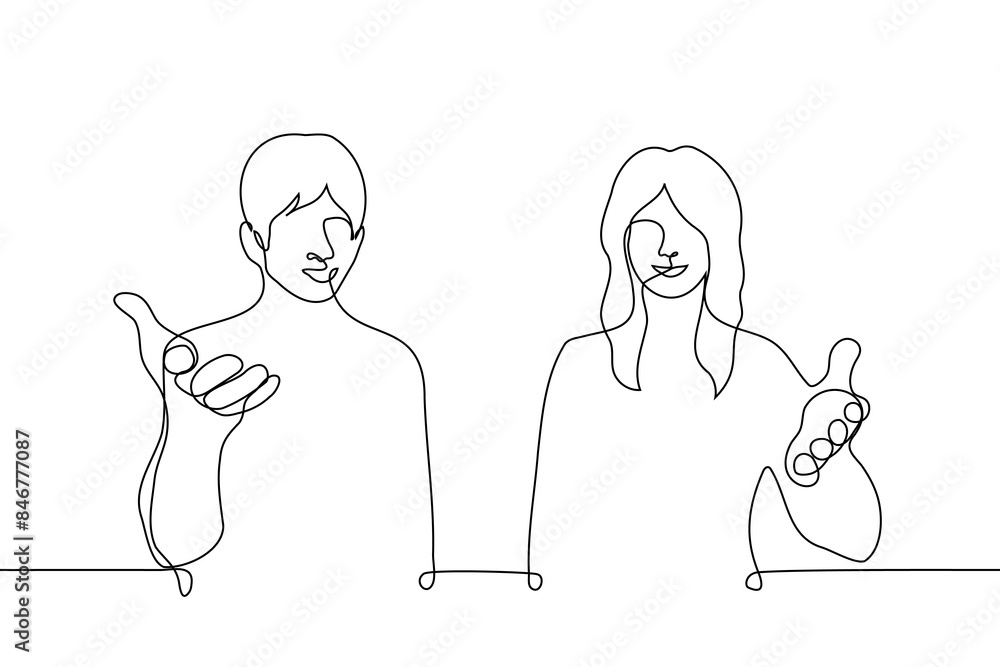 smiling man and woman stand next to each other in a welcoming welcome ... smiling man and woman stand next to each other in a welcoming welcome ...