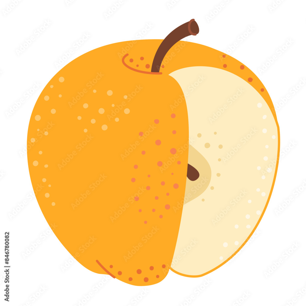Vetor de Cut yellow apple cartoon icon. Cross section of cut apple ...