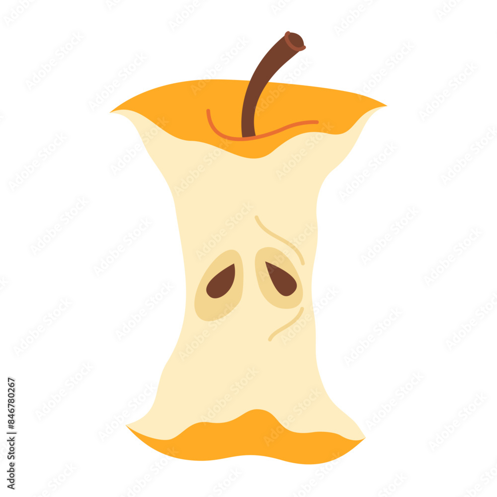 Yellow Apple Core. Hand drawn trendy flat style on transparent ...