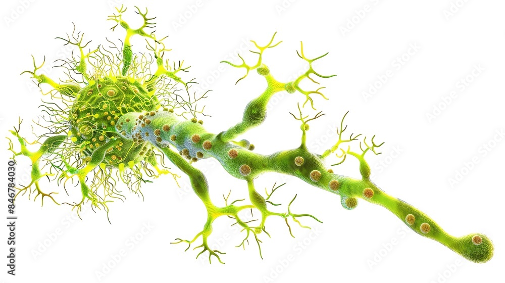 3D illustration of a neural cell neuron. Detailed image of the human ...