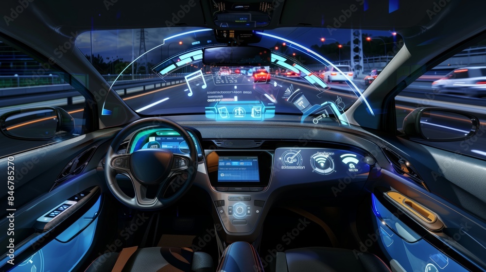Cutting-edge interior view of an automatic drive vehicle featuring ...