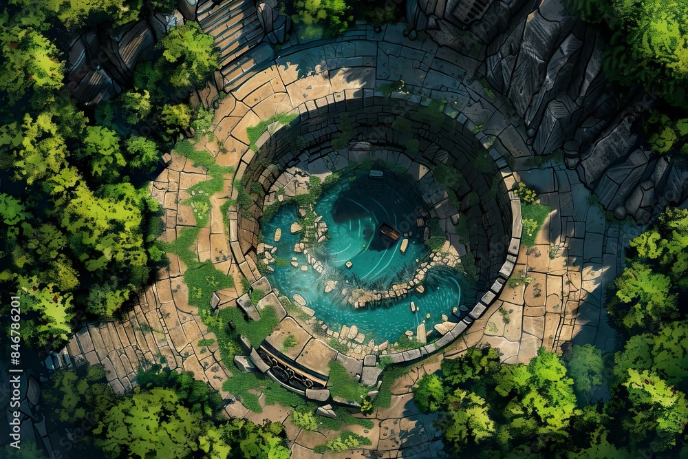 DnD Battlemap Sunken Temple Battlemap. Lush jungle ruins. Stock Illustration | Adobe Stock