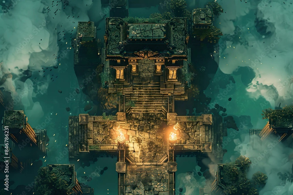 DnD Battlemap Sunken Temple Battlemap. Religious ruins surrounded by ...