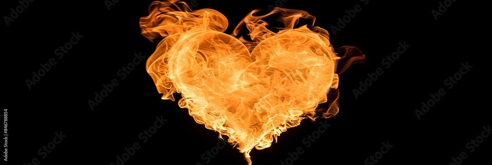 Vivid heart shaped fire symbol on black isolated background for ...