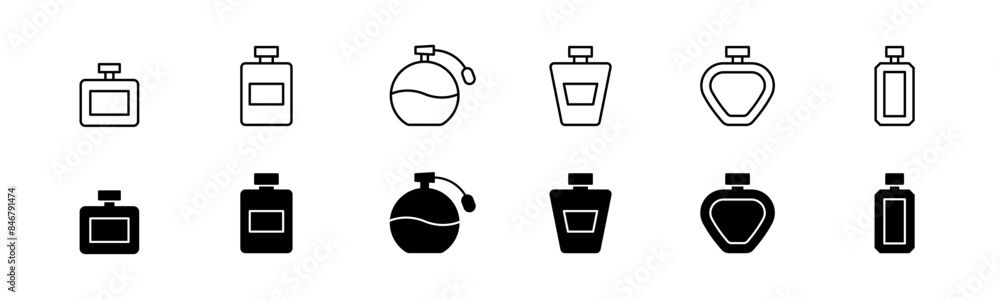 Perfume bottle icon set. Fragrance perfume vector. Line and glyph ...