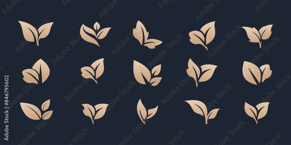 Mega set of collection leaf luxury gold icons logo design inspiration ...