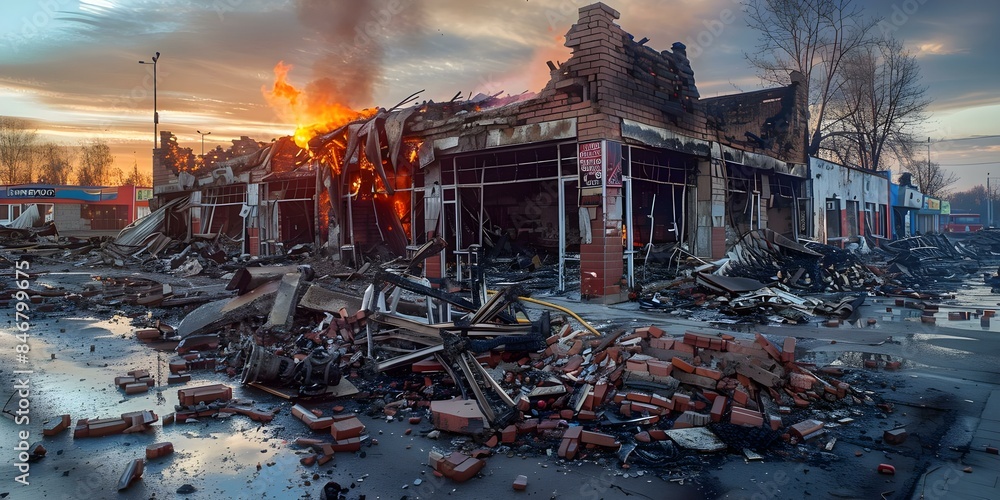 Photo of a burnt structure ideal for fire safety content. Concept Fire ...