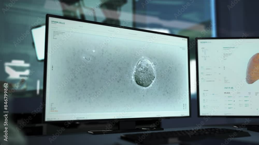 Interface of microscopic examination of the sperm cell. Interface of ...