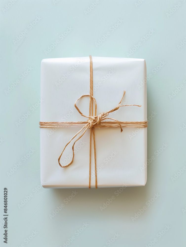 Mockup empty blank white wrapped gift box simple twine string on plain ...