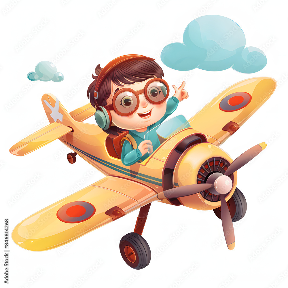 child flying in airplane. flight with kids isolated on white background ...