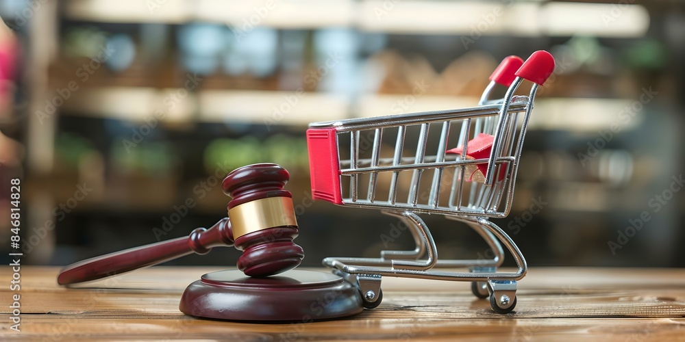 Symbols of consumer protection like gavel cart and hammer represent ...