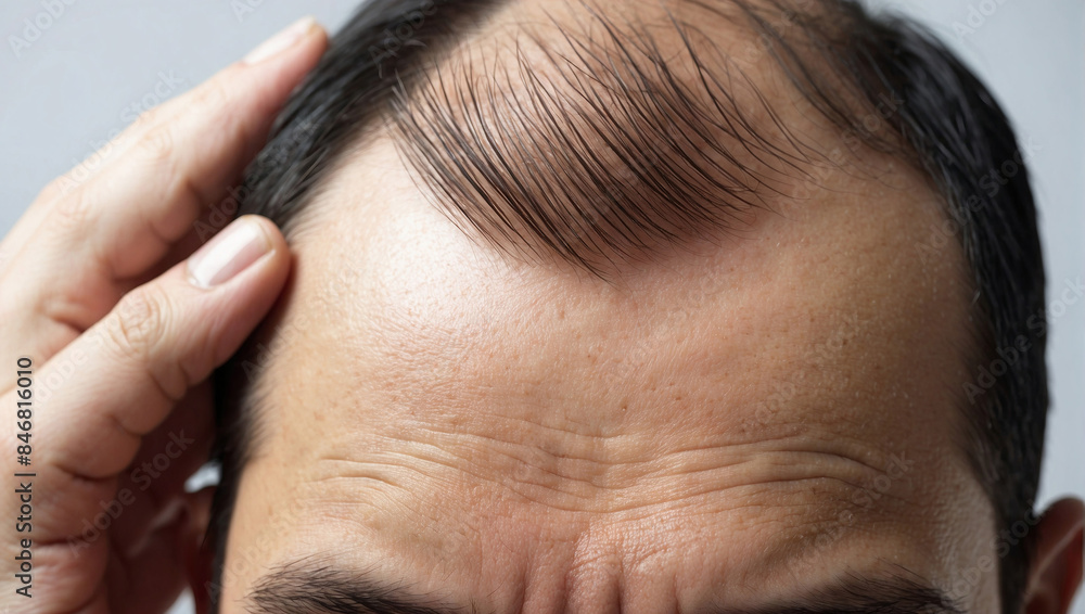 Forehead of a balding man, concept of treatment for baldness in middle ...