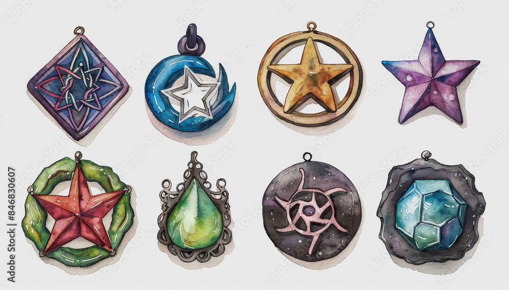 Three different colored stars with a pentacle in the middle Stock ...