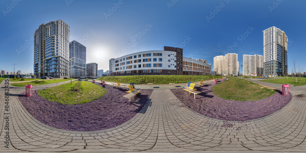 hdri 360 panorama near new skyscrapers and residential complex in full ...