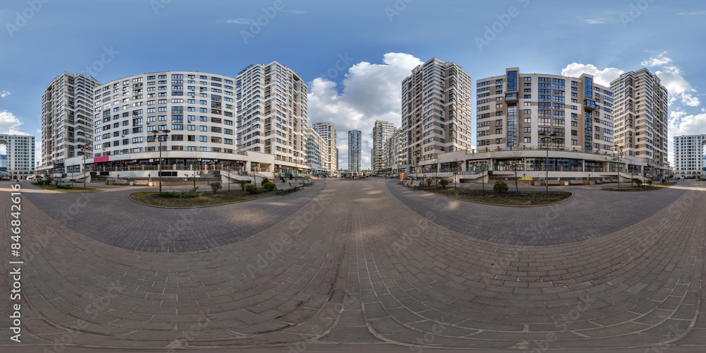 hdri 360 panorama near new skyscrapers and residential complex in full ...