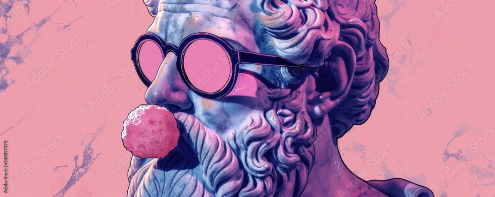 Modern twist on ancient philosopher Socrates with pink sunglasses and ...