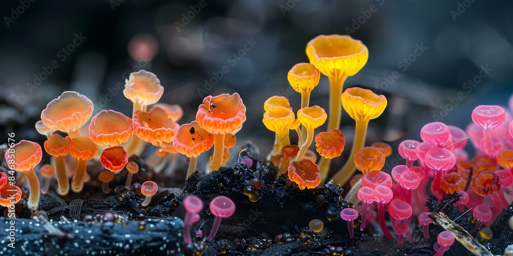 Microscopic images of colorful fungal infestations in a dirty ...