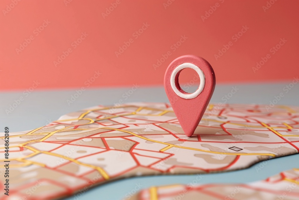 Red location pin pointing a target destination on a map, symbolizing ...