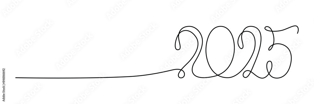 Decoration continuous line hand drawing sign for 2025 year calendar ...