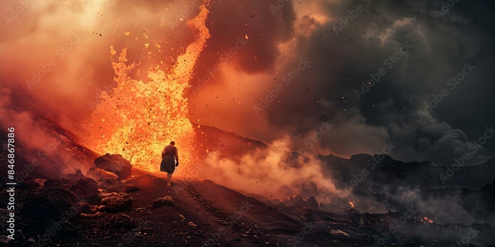 Mount Vesuvius eruption in ancient Italy person fleeing ash smoke and ...