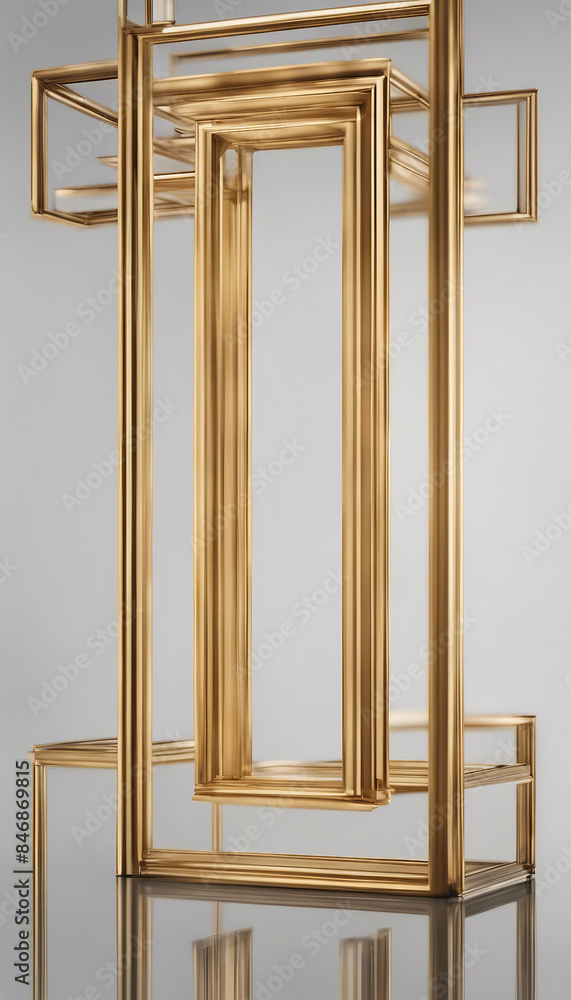 Double line rectangle golden frame isolated on transparent background ...