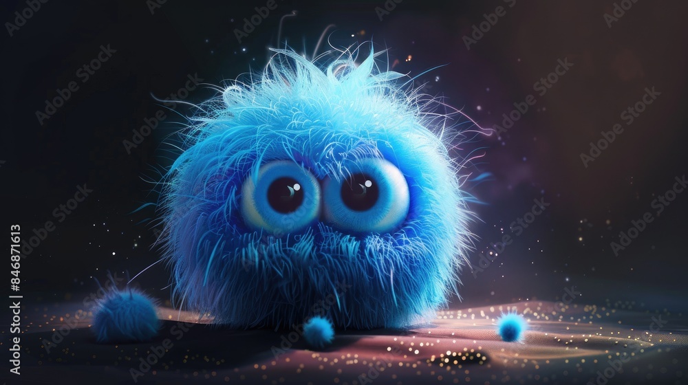 Adorable fluffy blue circular creature from space Alien character in ...