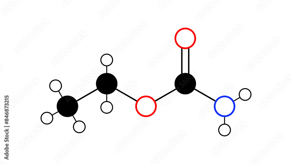 ethyl carbamate molecule, structural chemical formula, ball-and-stick ...