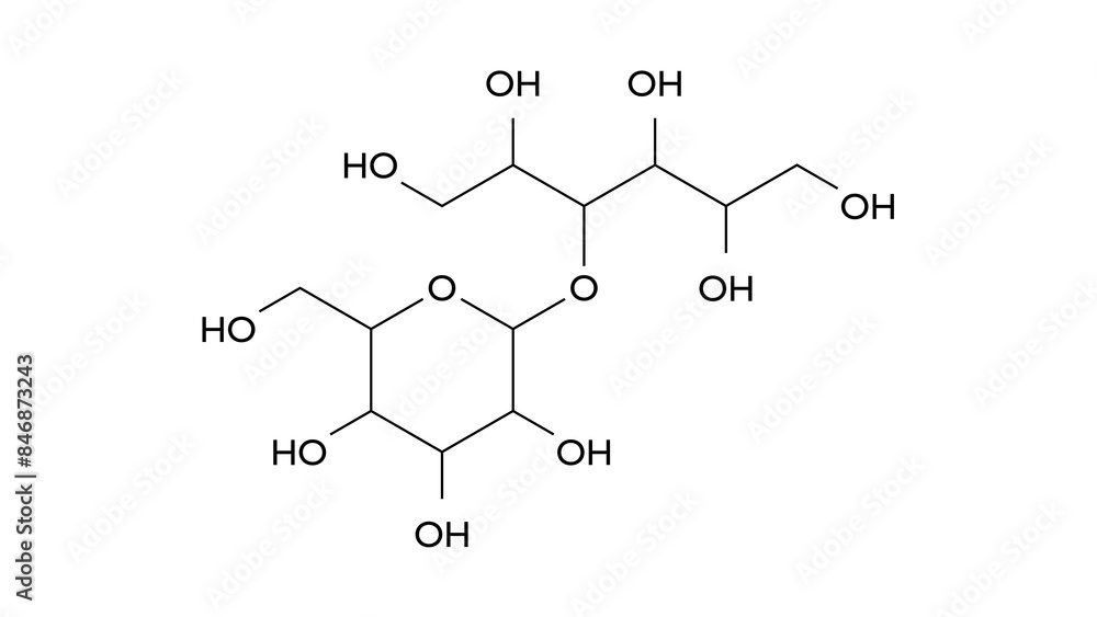 maltitol molecule, structural chemical formula, ball-and-stick model ...