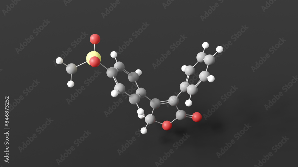 rofecoxib molecule 3d, molecular structure, ball and stick model ...