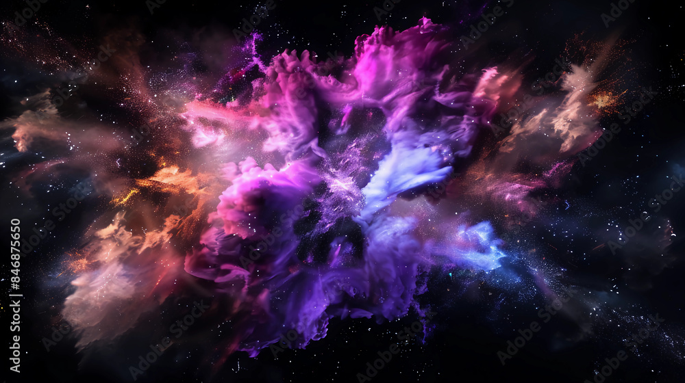 Spectacular cosmic cloud explosion with black background. Colorful ...