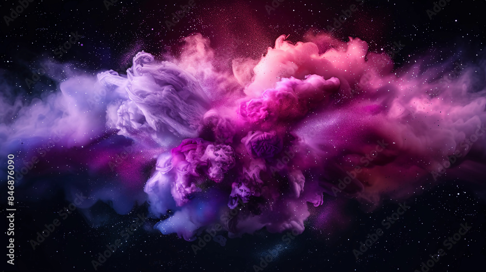 Spectacular cosmic cloud explosion with black background. Colorful ...