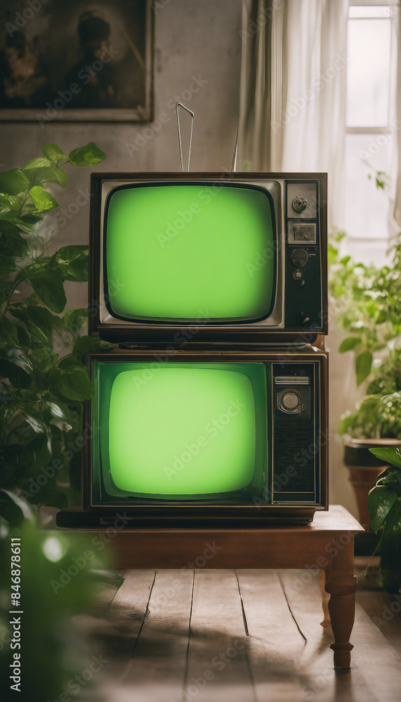 Tv screen blank mockup old vintage tv screen green screen use key light ...