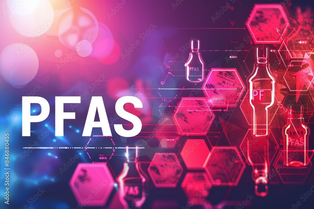 image in illustration style, PFAS sign on a chemical laboratory ...