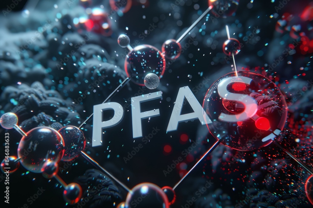 PFAS sign on a chemical structure molecule close up, Per-and ...