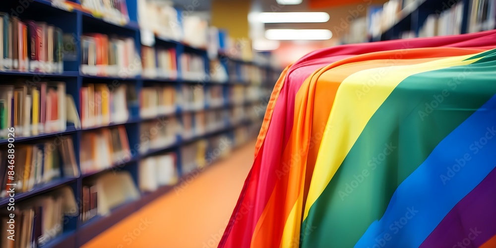 LGBTQ pride flag in book fair celebrating authors during Pride Month ...
